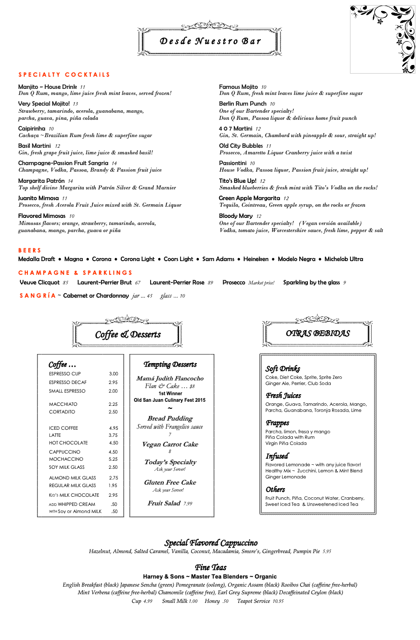 Food and Beverage Menu of Puerto Rico, Caribbean