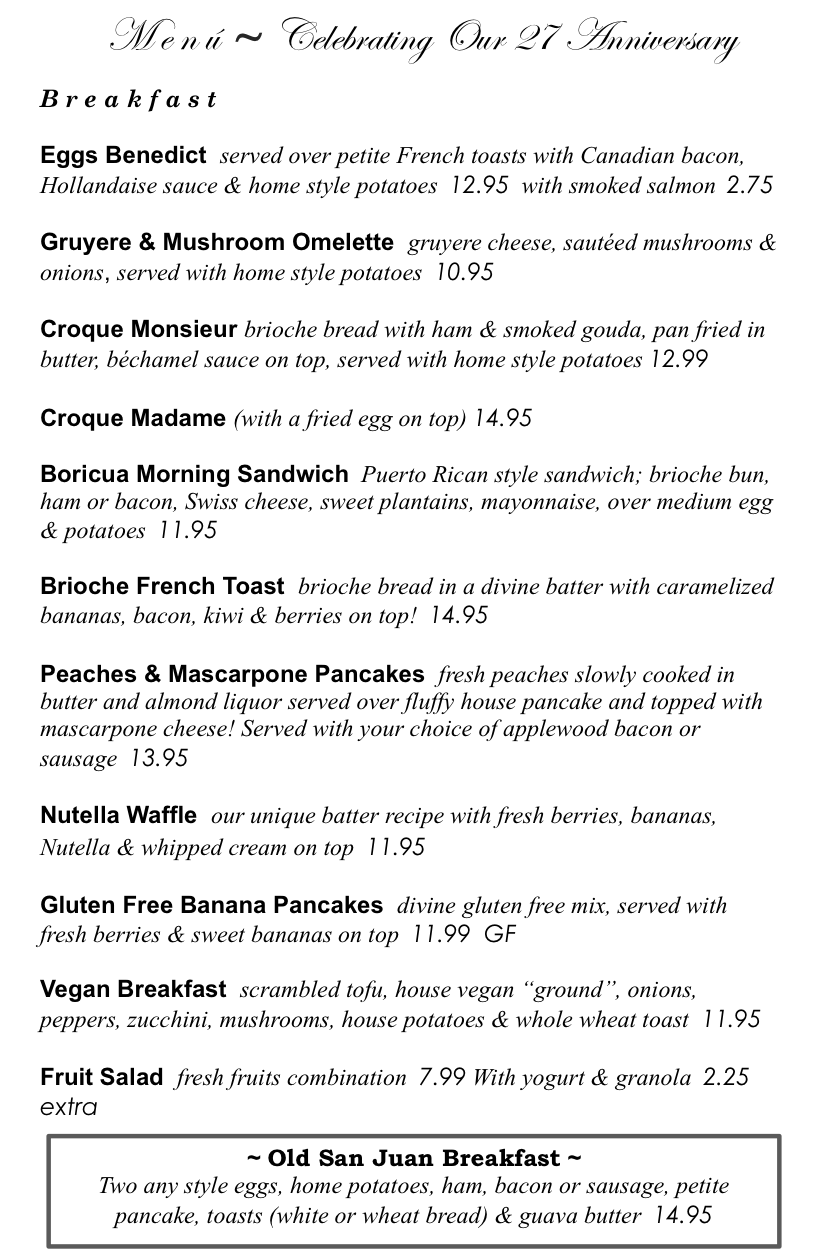 Food and Beverage Menu of Puerto Rico, Caribbean